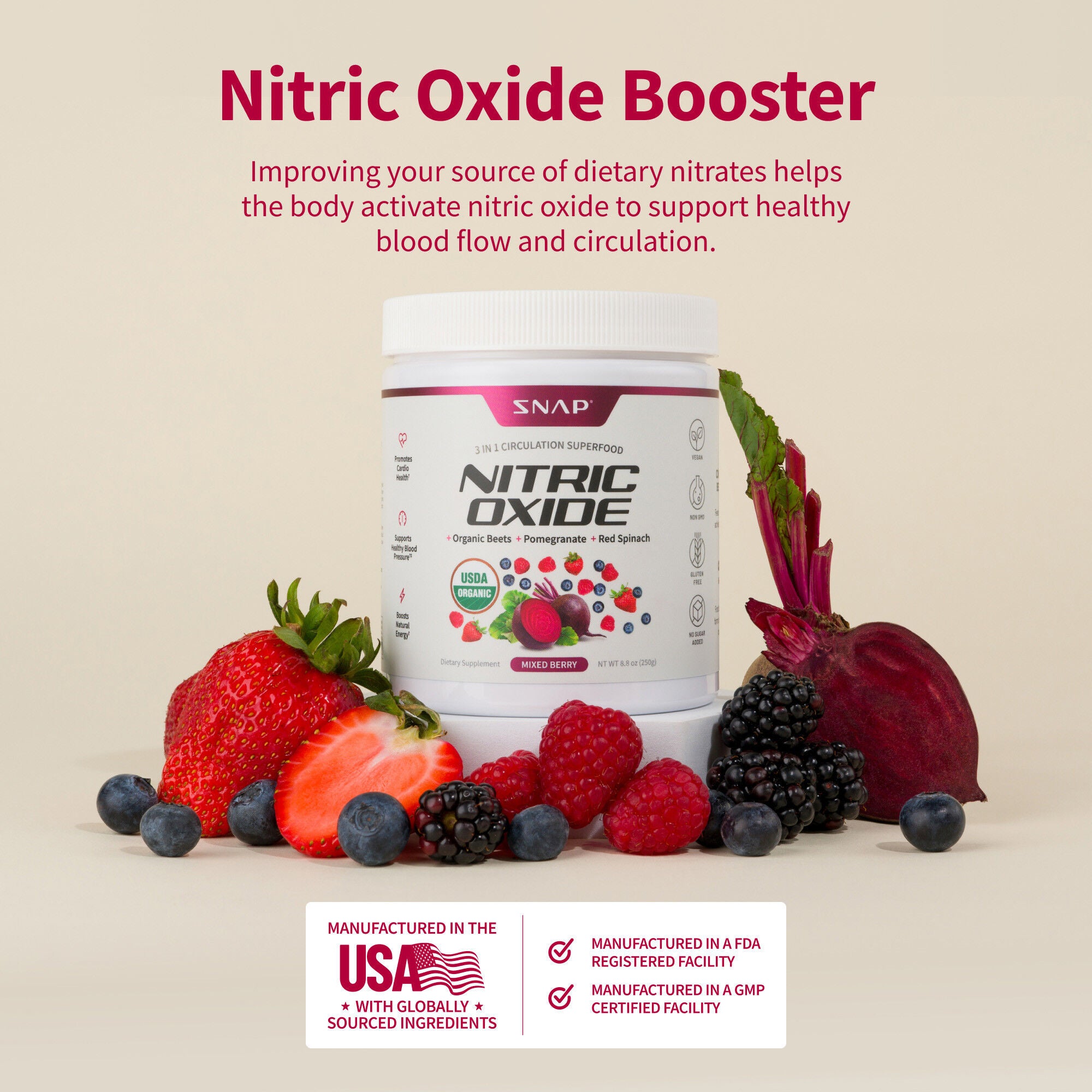 Snap Supplements Nitric Oxide Organic Beets | GNC