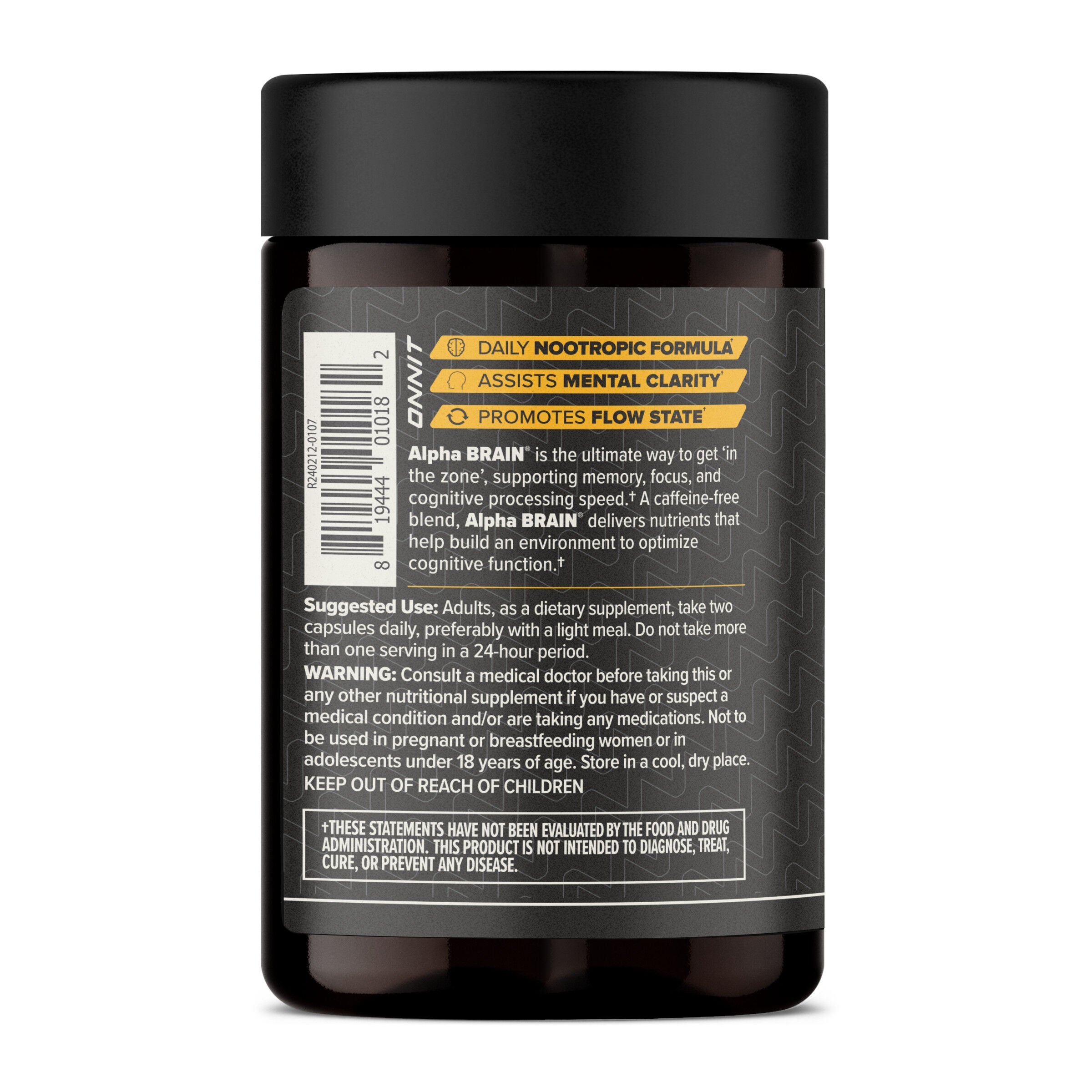 Onnit - Alpha Brain Daily Cognitive Support - 90 Capsules (45 Servings ...