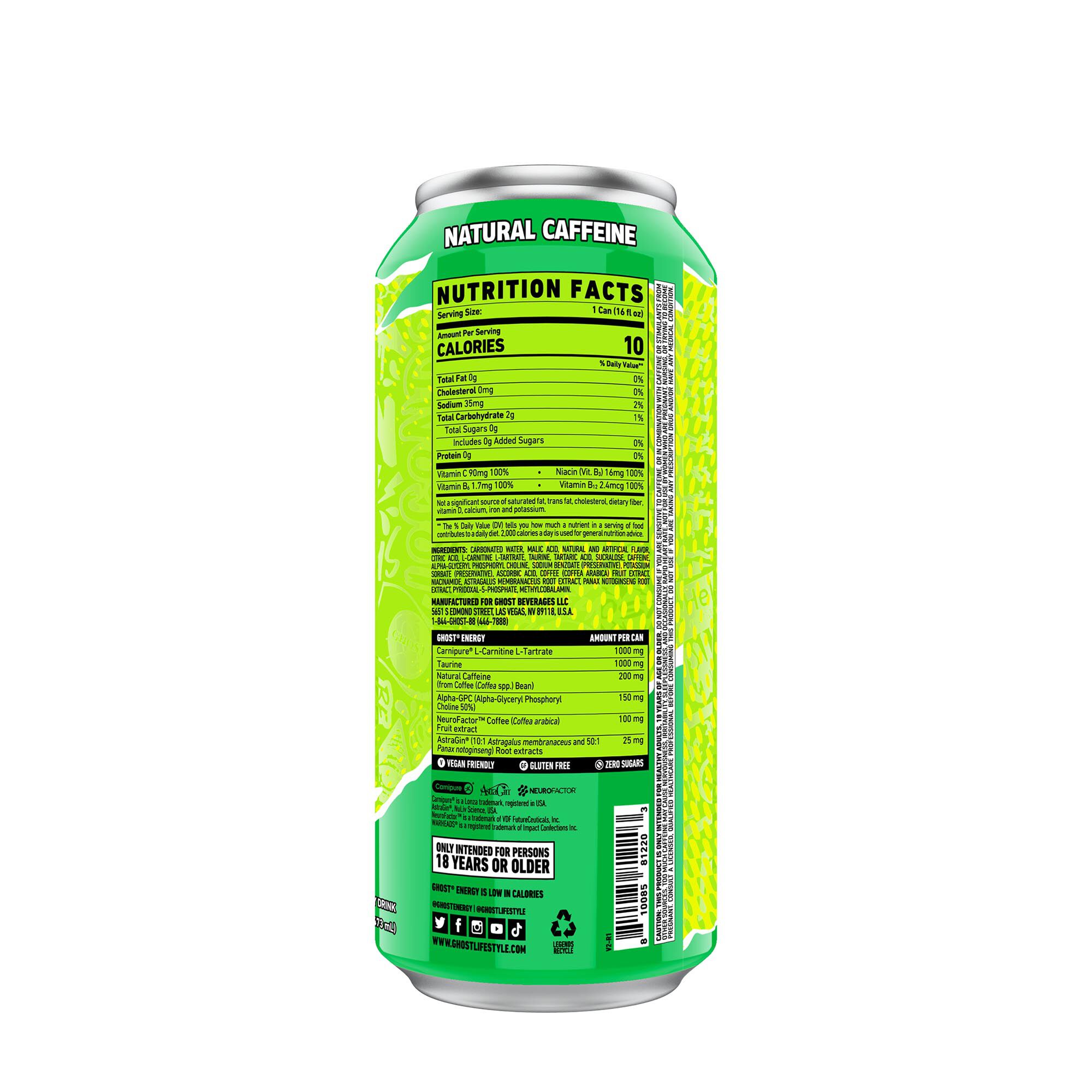 GHOST® Energy Drink - Warheads® Sour Green Apple - 12 Cans | GNC