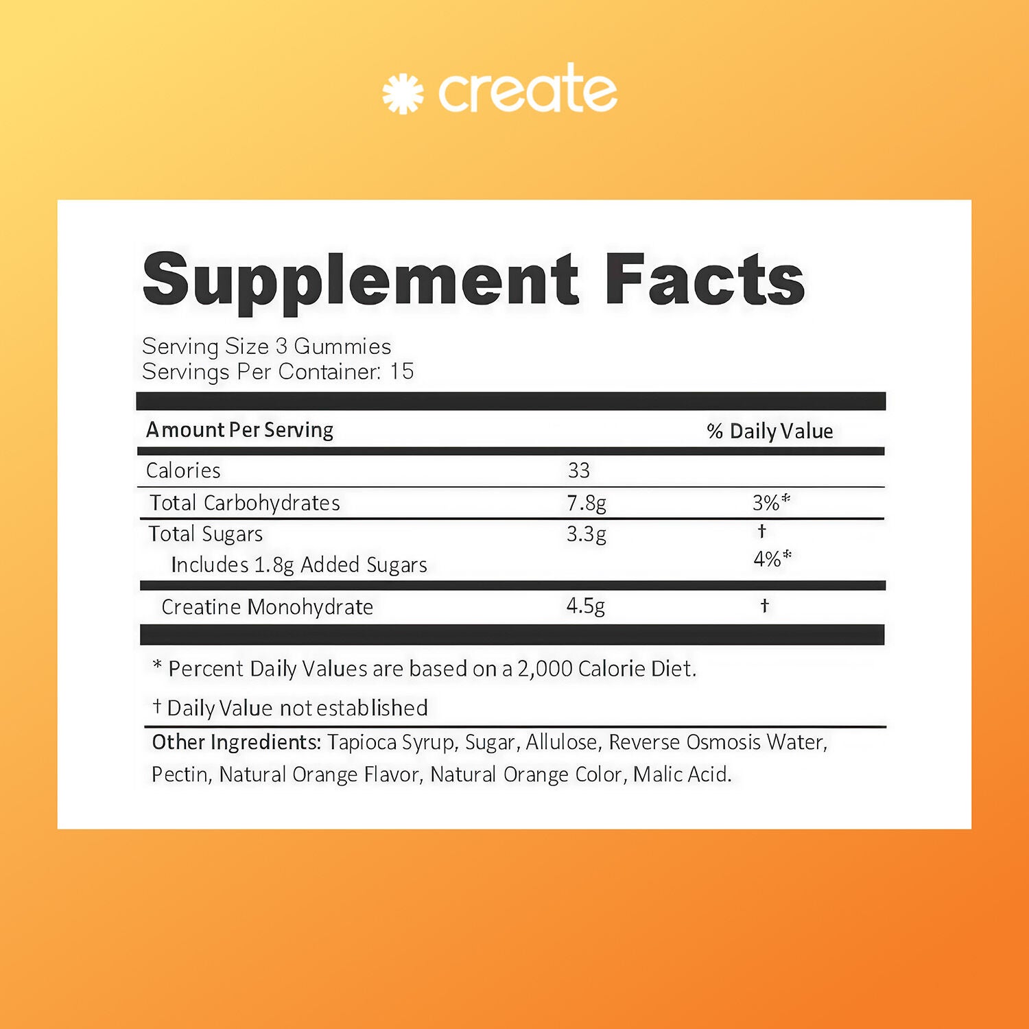 Create Wellness - Creatine Monohydrate Gummies - Orange - 45 Gummies ...