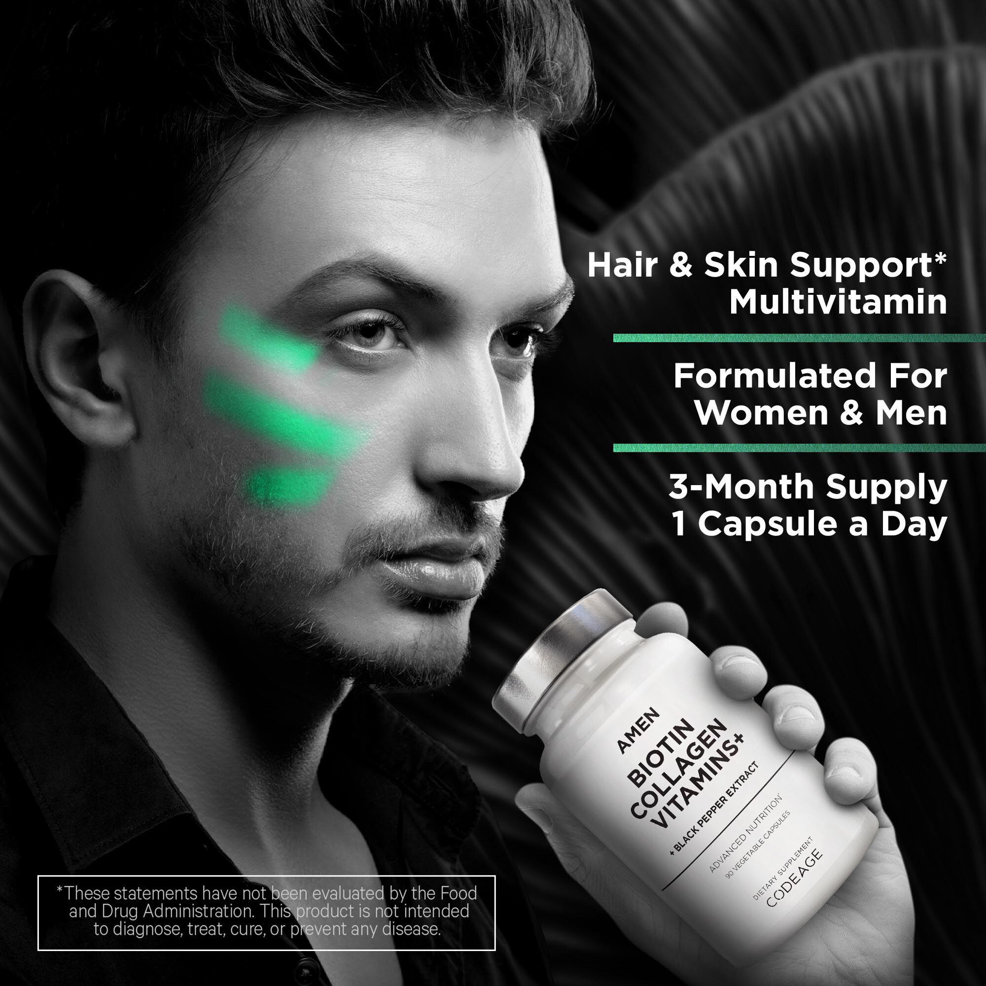 Codeage - AMEN - Biotin Collagen Vitamins+ with Black Pepper Extract - 90 Vegetable Capsules | GNC