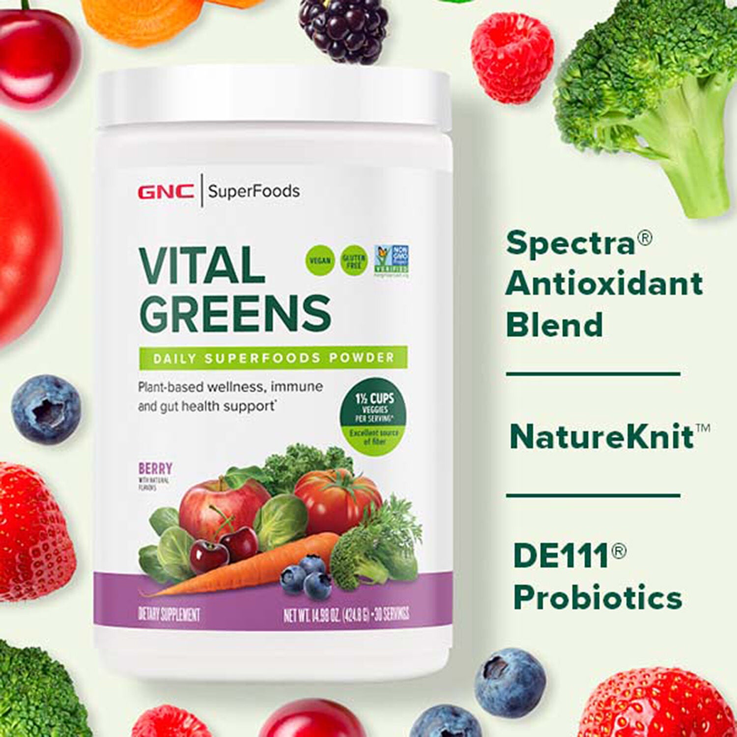 GNC SuperFoods - Vital Greens SuperFoods Powder - Berry - 14.98oz (30 ...