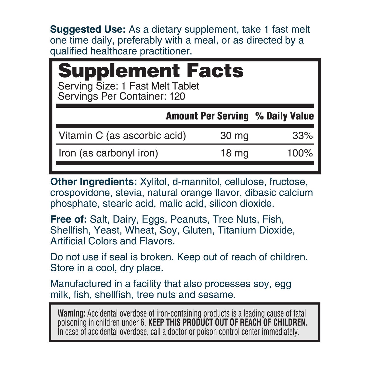 Nature's Lab® - Iron plus Vitamin C - Orange - 120 Melts (120 Servings ...