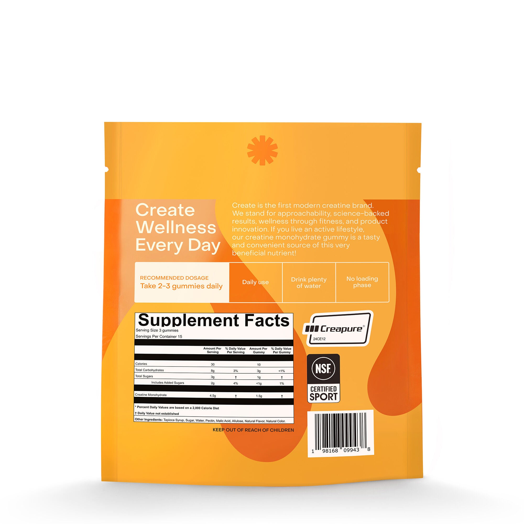 Create Wellness - Creatine Monohydrate Gummies - Orange - 45 Gummies ...