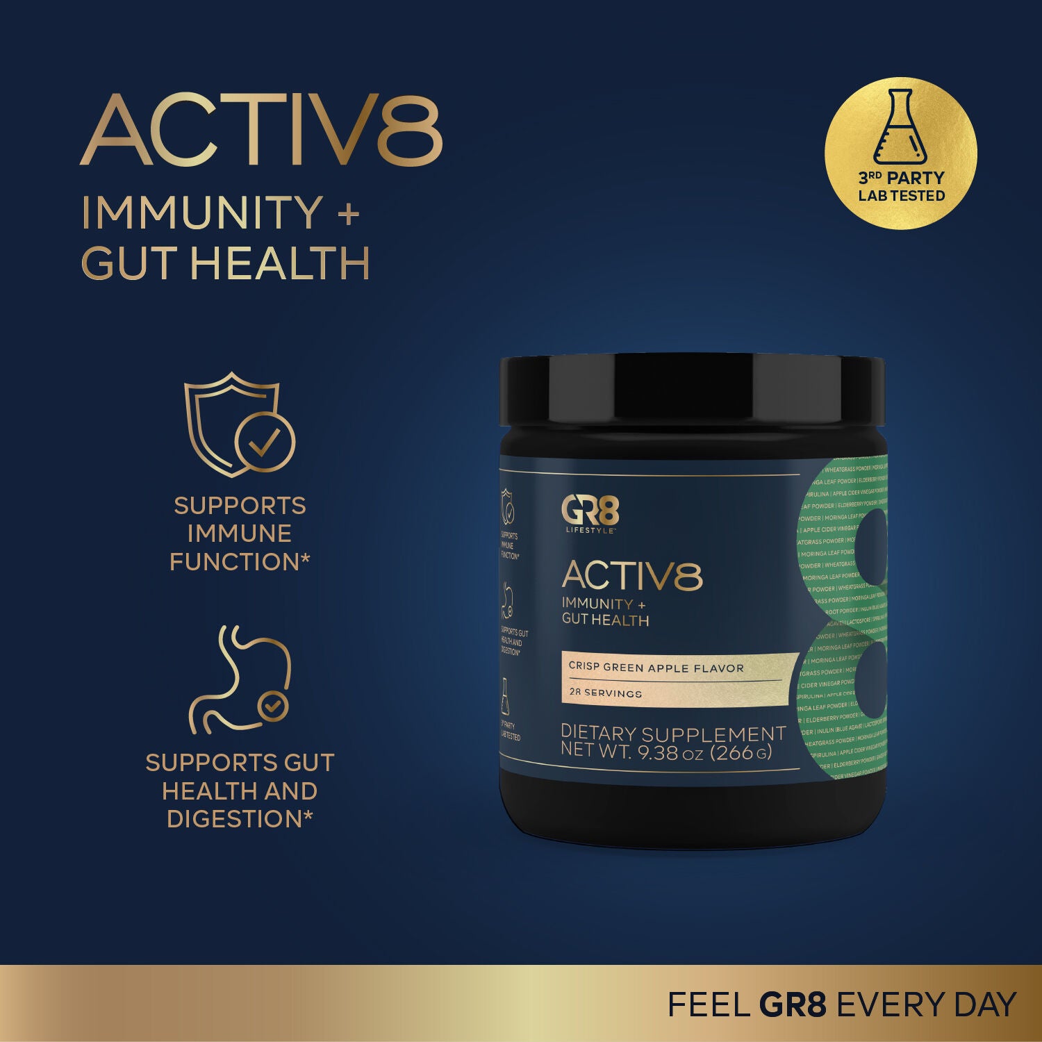 GR8 Lifestyle - Activ8 Immunity + Gut Health - Crisp Green Apple (28 ...