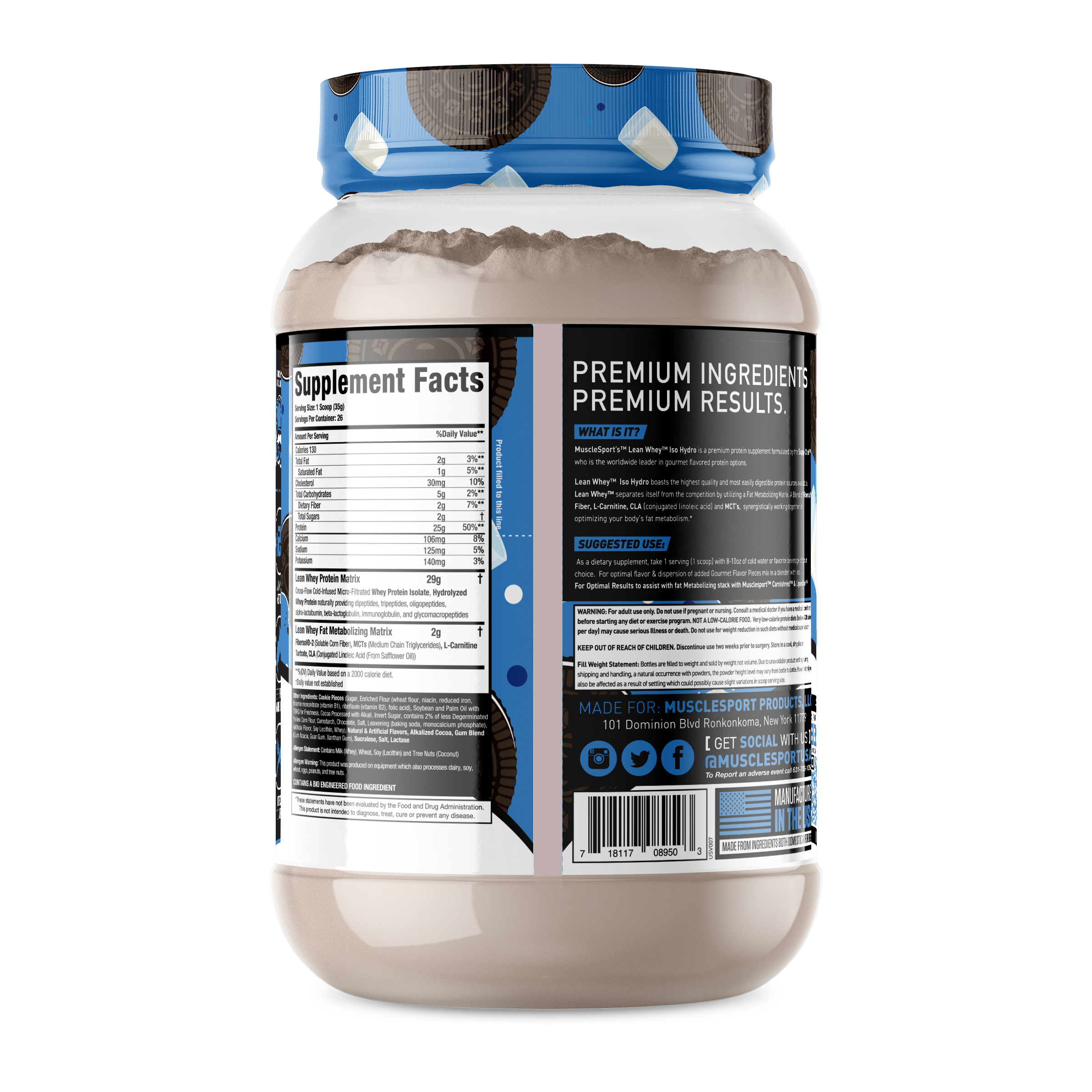 MuscleSport - Lean Whey Iso-Hydro Protein - Cookies & Cream (26 ...